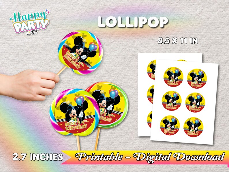 Lollipop Labels Mickey and Minnie Party Only DIGITAL - Etsy