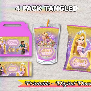 4 Pack Rapunzel - Girl - Chip Bag - Juice - Gable Box - Candy Bar ...