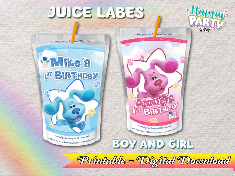 Juice Labels Blues Clues and Magenta Party Only DIGITAL - Etsy