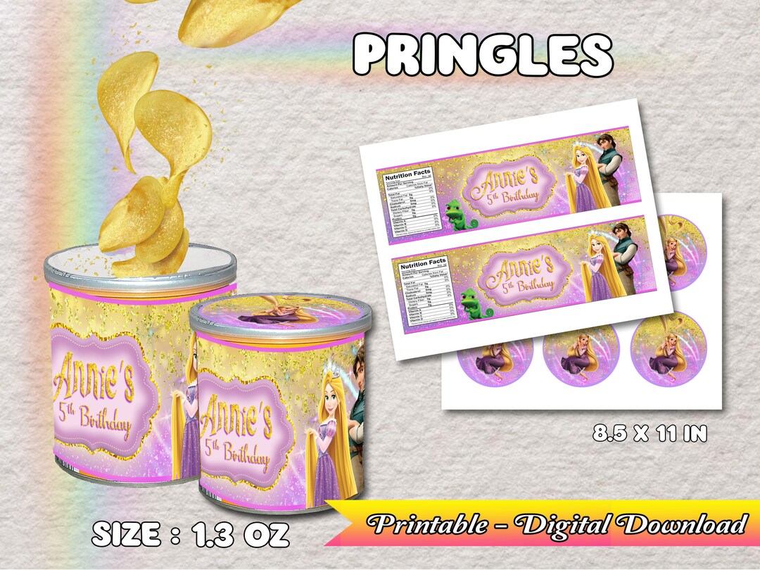 Tangled Party Labels - 1.3oz Can of Chips - Rapunzel Party Labels and ...