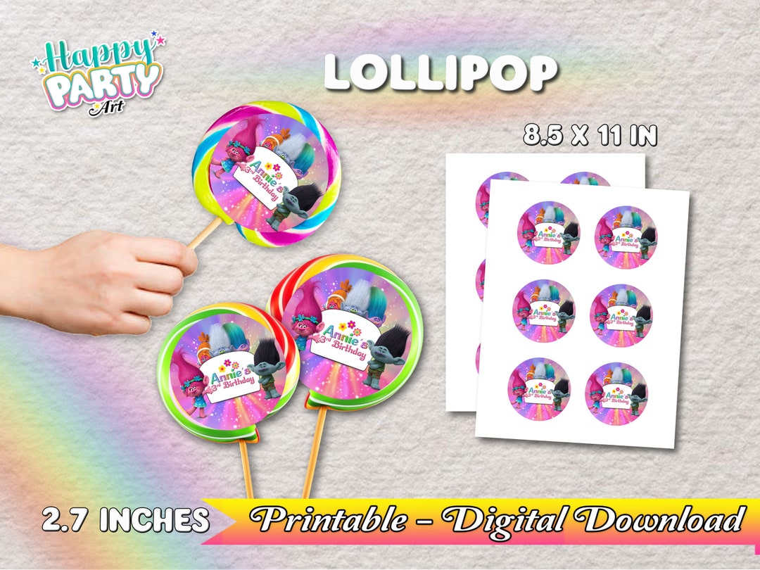 Lollipop Labels - Trolls Party - Girl - Only DIGITAL DOWNLOAD for ...