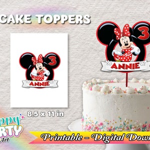 Cake Topper - Minnie Red Birthday Party Cake Toppers - Only DIGITAL ...