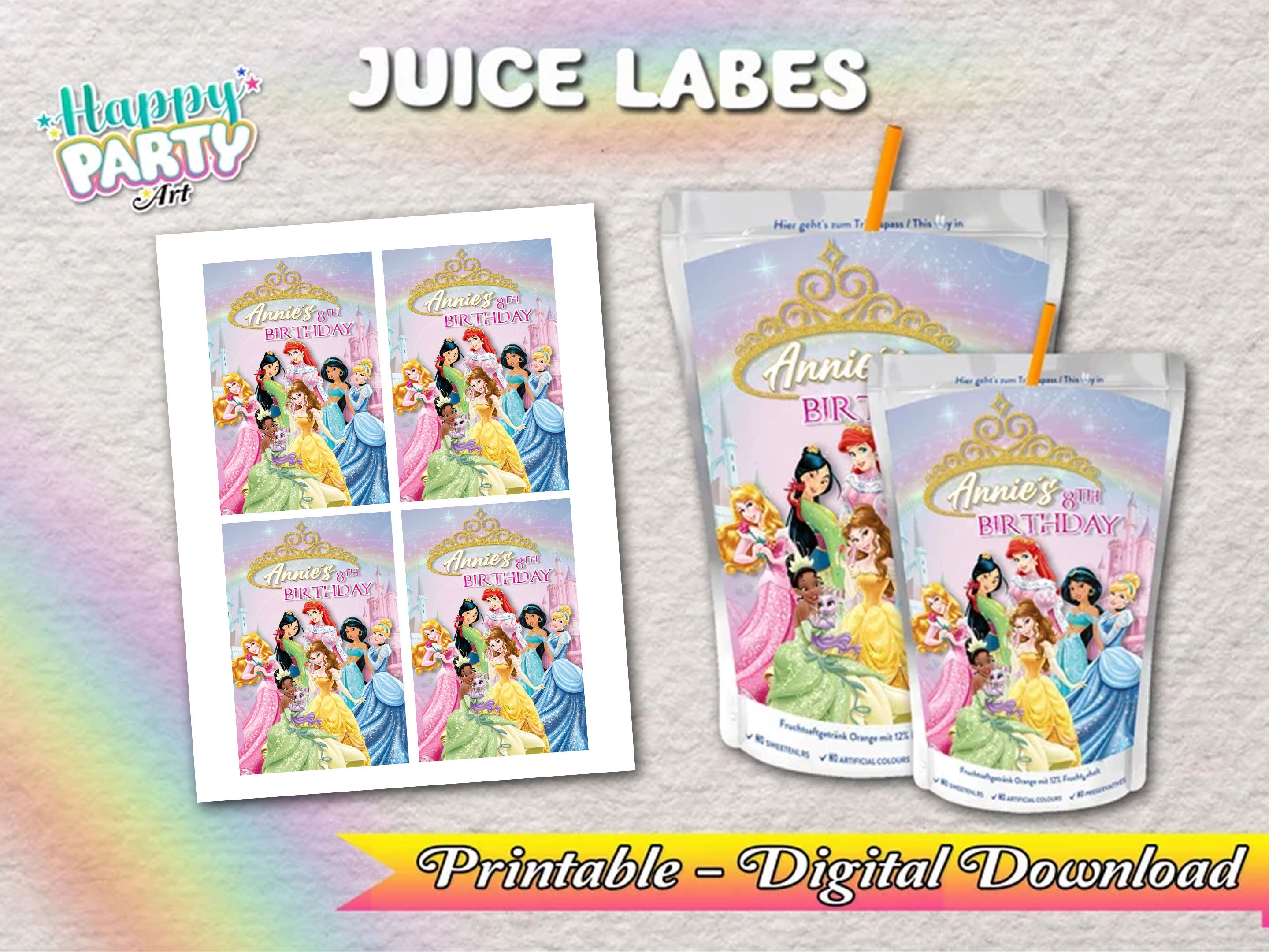 4 Pack Princess Girl Chip Bag Juice Candy Bar Gable - Etsy