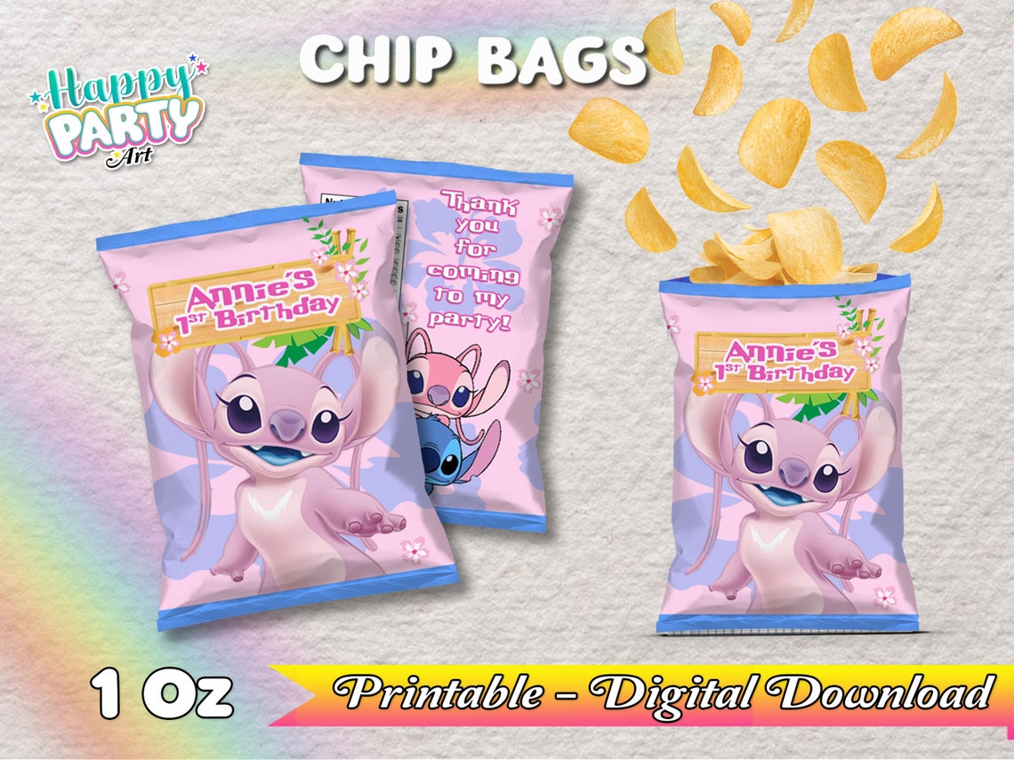 Chip Bag Boy and Girl Stitch and Angel Party Only DIGITAL - Etsy