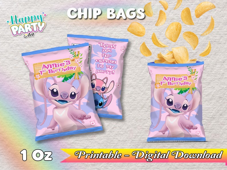 Chip Bag Boy and Girl Stitch and Angel Party Only DIGITAL - Etsy
