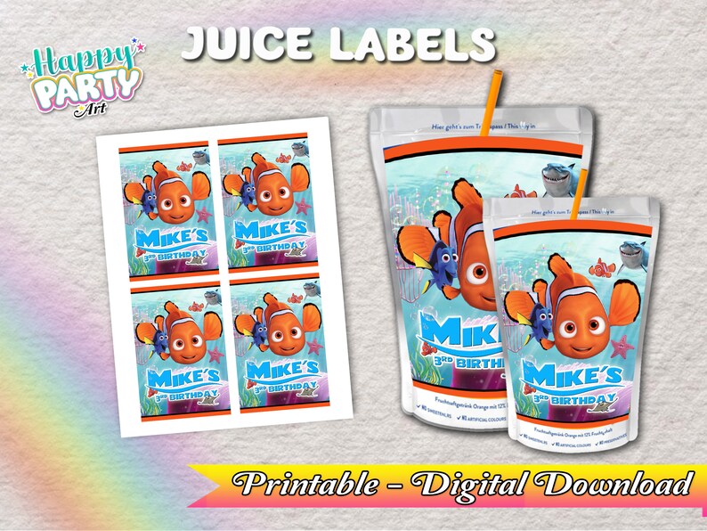 Juice Labels Finding Nemo Party Only DIGITAL DOWNLOAD for - Etsy