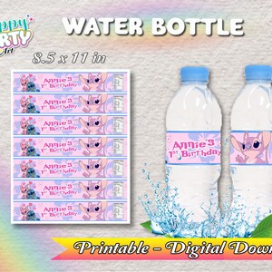Water Bottle - Stitch and Angel Birthday - DIGITAL Download Printable ...