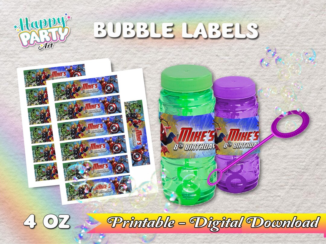Bubble Labels - Avengers Party - Only DIGITAL DOWNLOAD for Bubble ...
