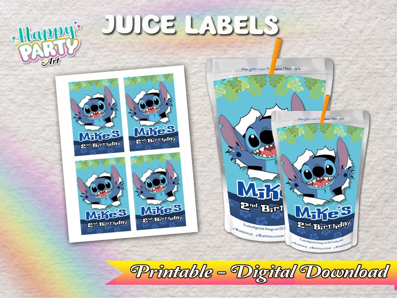 Juice Labels Stitch and Angel Party Only DIGITAL DOWNLOAD - Etsy