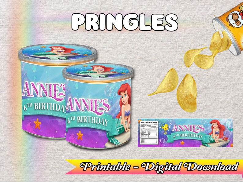 Little Mermaid Ariel Party Labels 1.3oz Can of Chips - Etsy