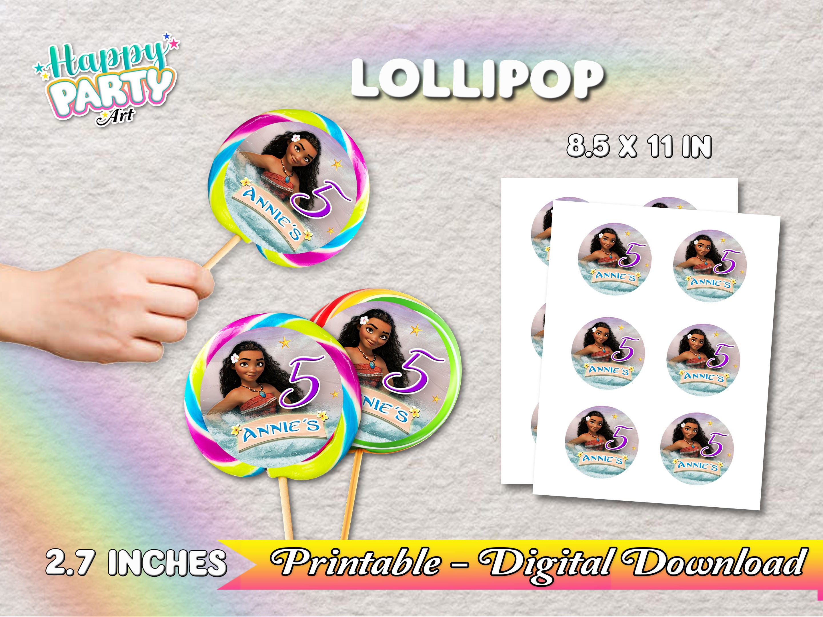 Lollipop Labels Moana Party Girl Only DIGITAL DOWNLOAD - Etsy UK