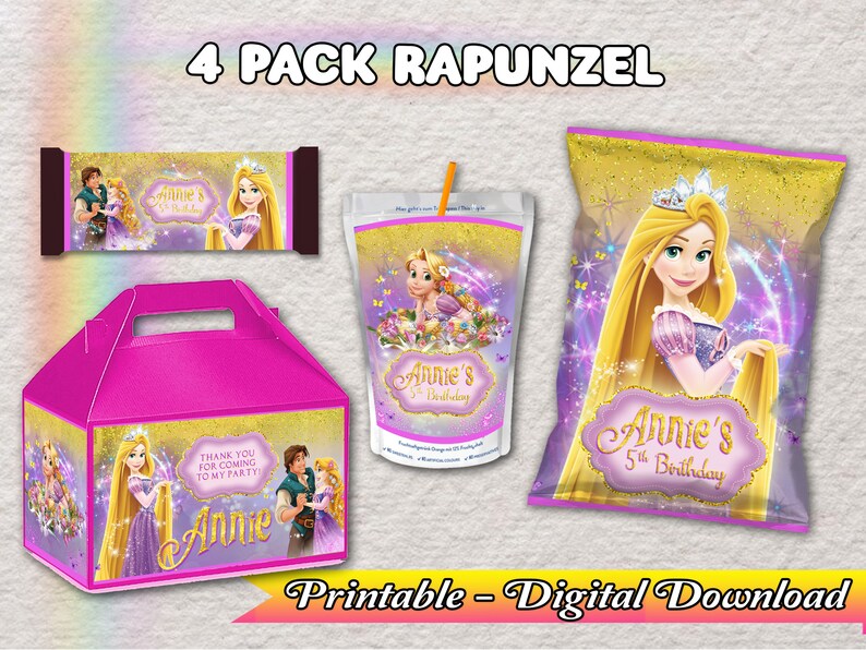 4 Pack Rapunzel Girl Chip Bag Juice Candy Bar Gable - Etsy
