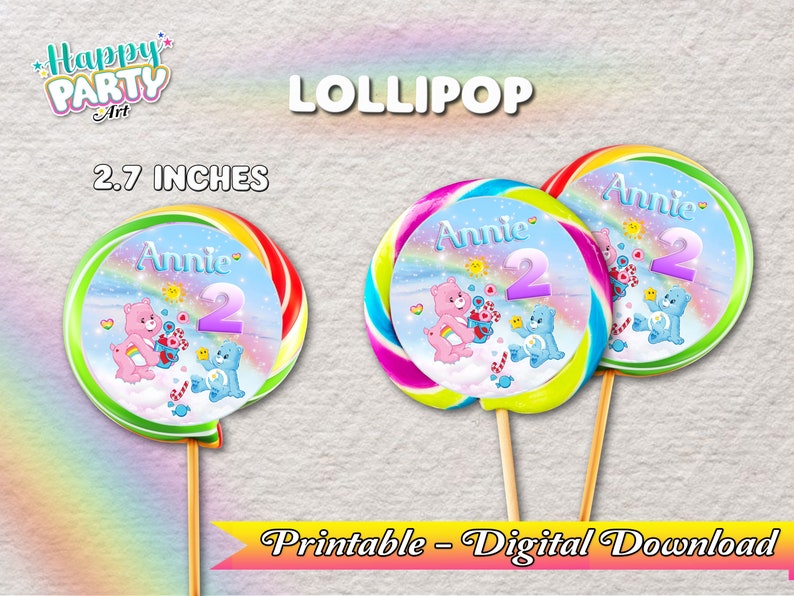 Lollipop Labels Care Bears Party Girl Only DIGITAL - Etsy