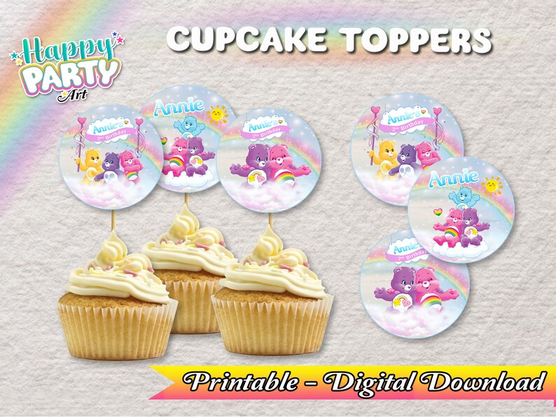 Cupcake Toppers Care Bears Birthday Party Cupcake Toppers - Etsy