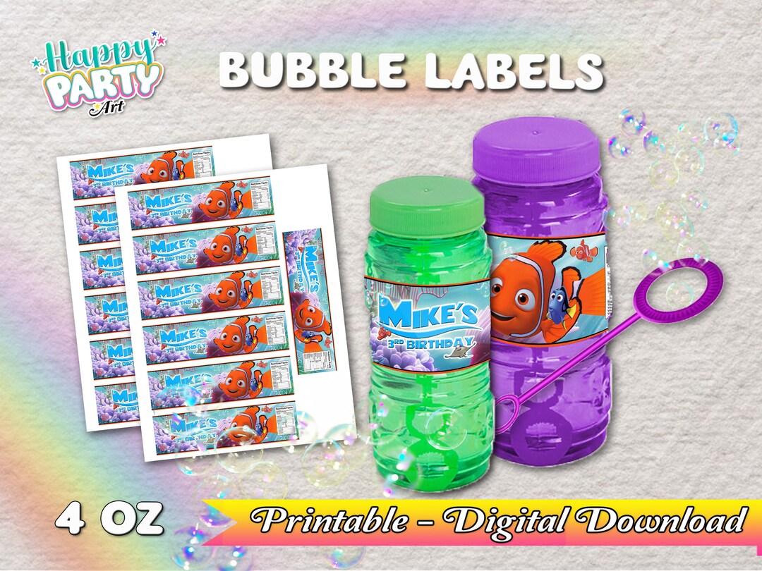 Bubble Bottle Labels Finding Nemo - DIGITAL DOWNLOAD - Finding Nemo ...