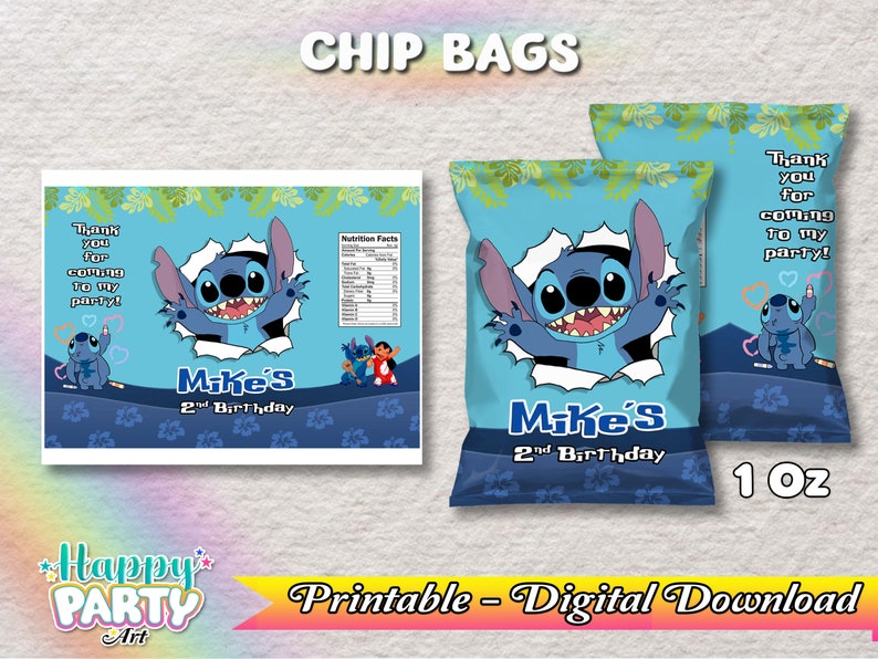 Chip Bag Boy and Girl Stitch and Angel Party Only DIGITAL - Etsy