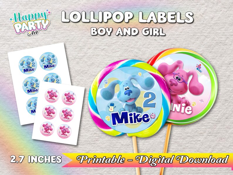 Lollipop Labels Bues Clues Party Only DIGITAL DOWNLOAD for - Etsy