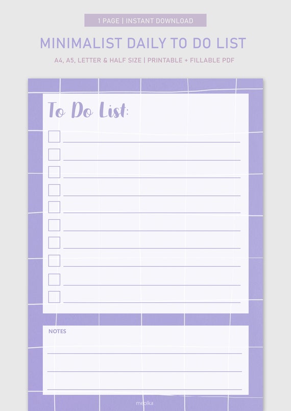 Daily to Do List Printable Instant Download Minimal - Etsy