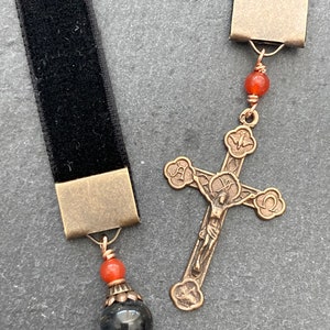 Velvet Catholic Bookmark - Sacraments Crucifix - Bronze - Black Velvet ...