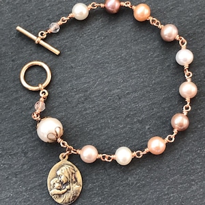 Pearl Bronze Rosary Bracelet - Madonna and Child - Etsy