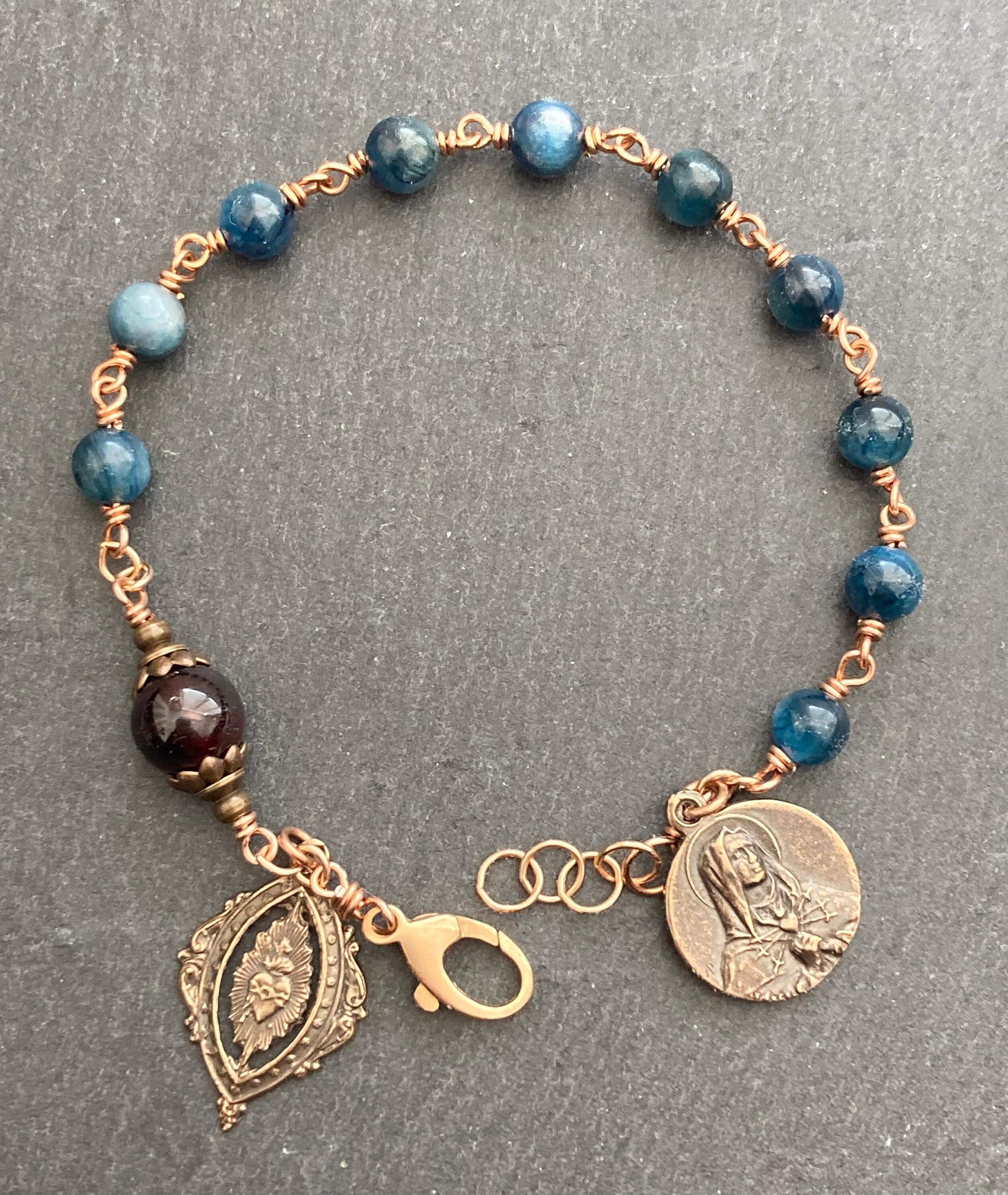 Sacred Heart - Our Lady of Sorrows - Kyanite Garnet and Bronze Rosary ...