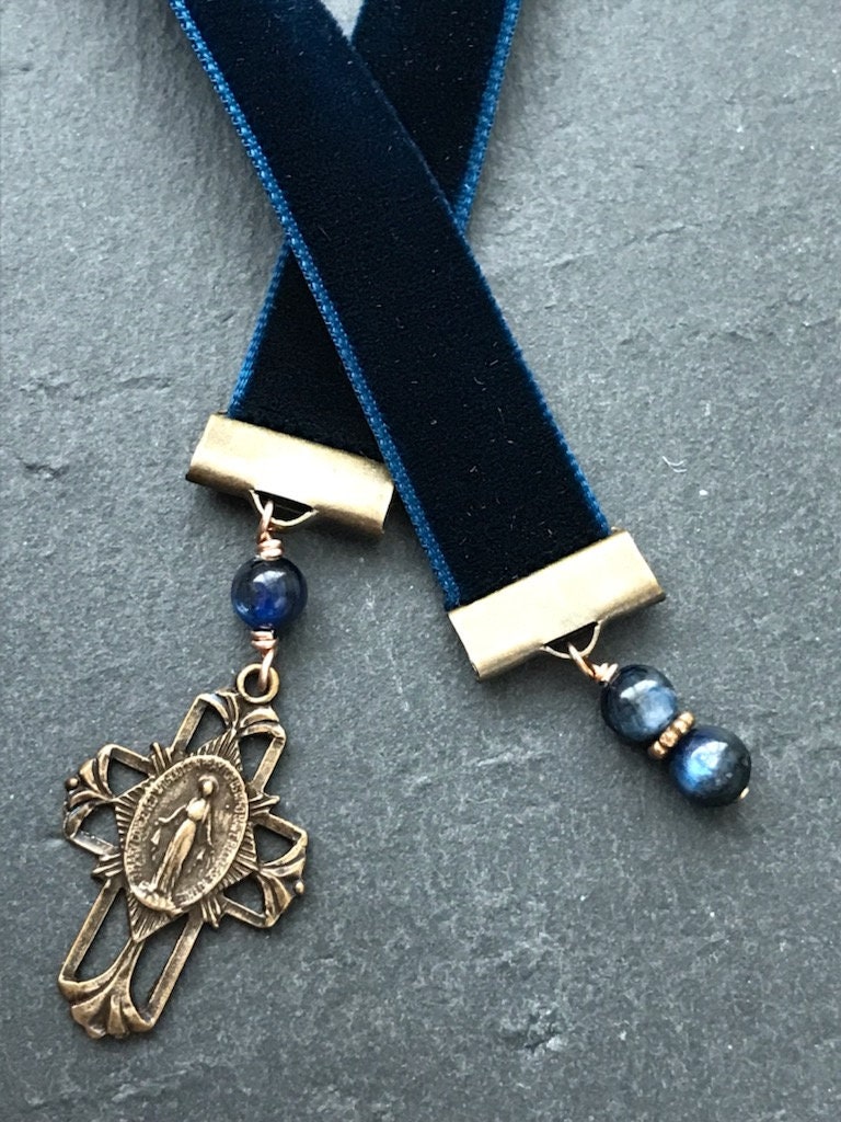 Velvet Catholic Bookmark Virgin Mary Bronze Sapphire - Etsy
