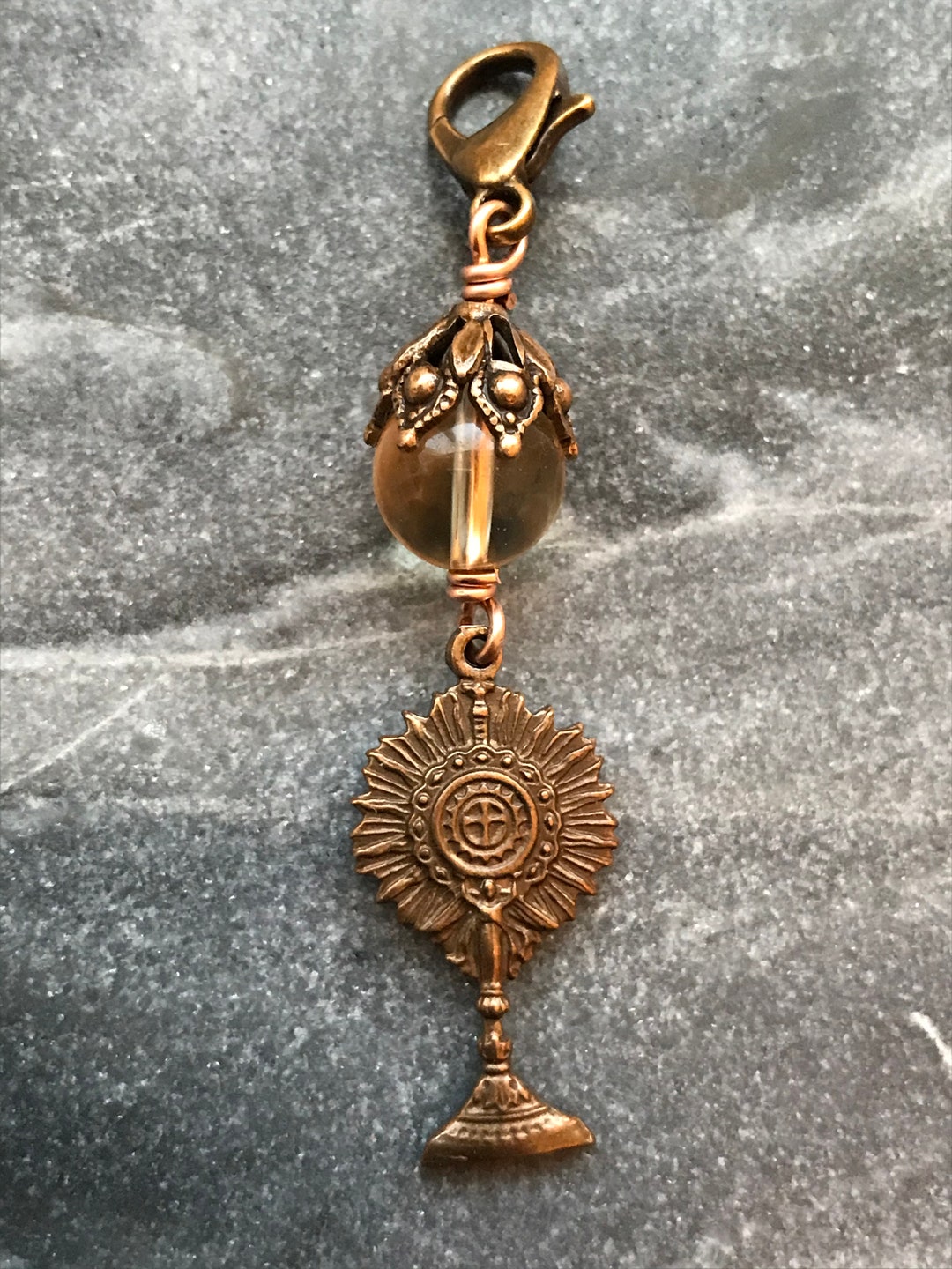 Bag Charm Catholic Monstrance Zipper Pull - Bronze and Citrine ...