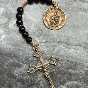 Virgin Mary Tenner - Bronze and Leather - Pocket Rosary - Our Lady of ...