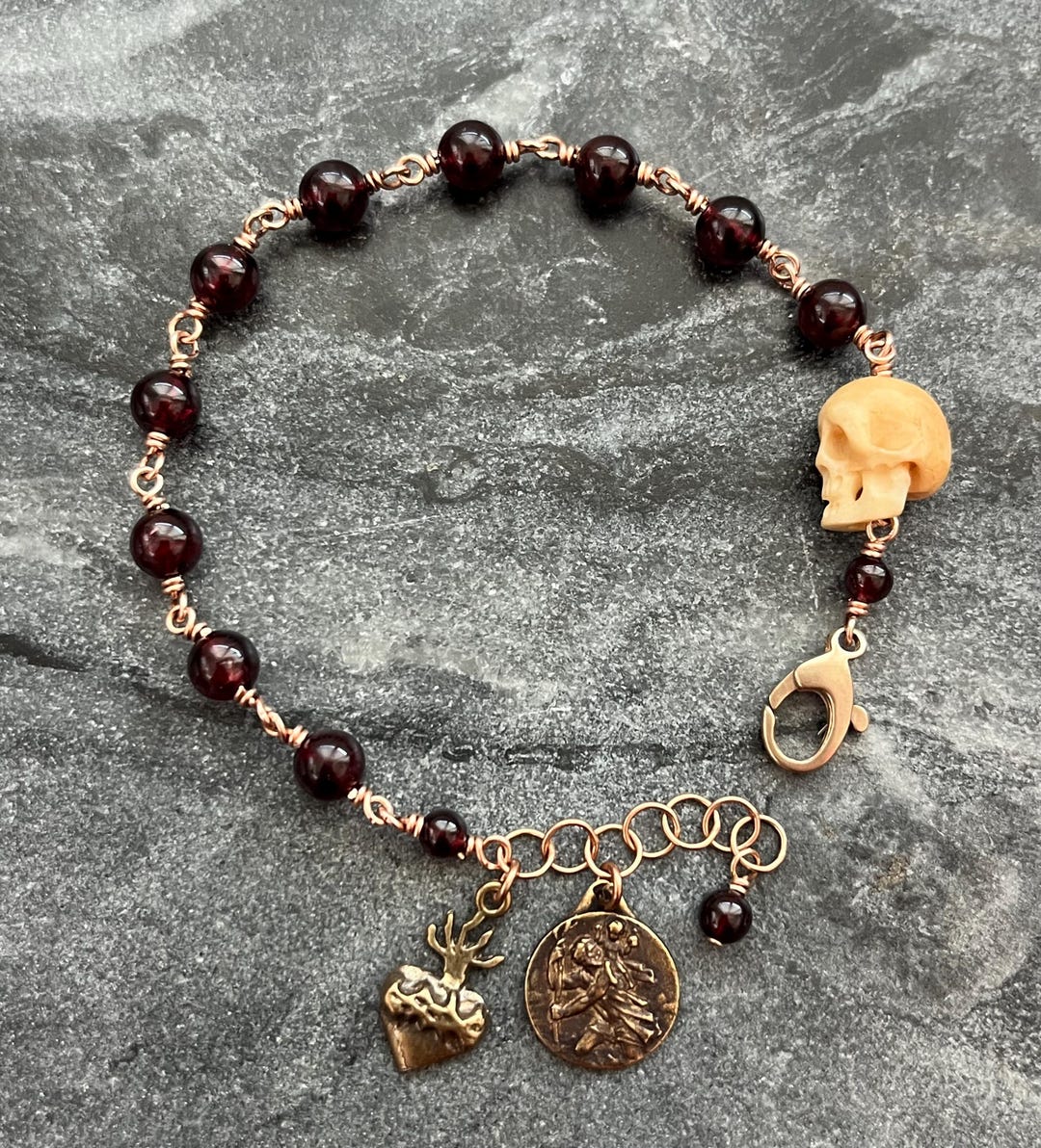 Memento Mori Rosary Bracelet - Sacred Heart and Saint Christopher ...
