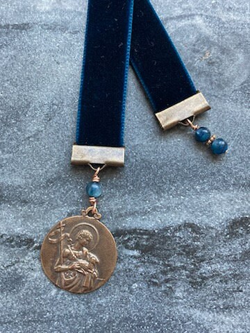 Velvet Catholic Bookmark Saint John the Baptist Bronze Sapphire Blue ...