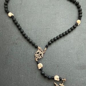 Saint Michael Rosary - Bronze Oxbone Skulls Lava Beads and Leather - Etsy