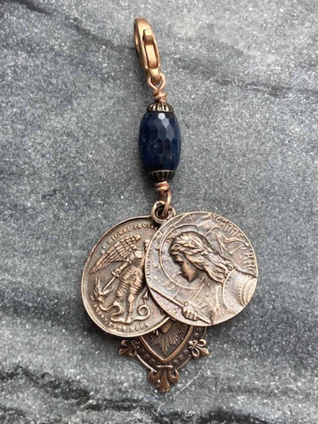 Catholic Medals Bag Charm Solid Bronze Saints Michael and Joan Sacred ...