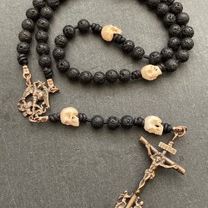 Saint Michael Rosary - Bronze Oxbone Skulls Lava Beads and Leather - Etsy