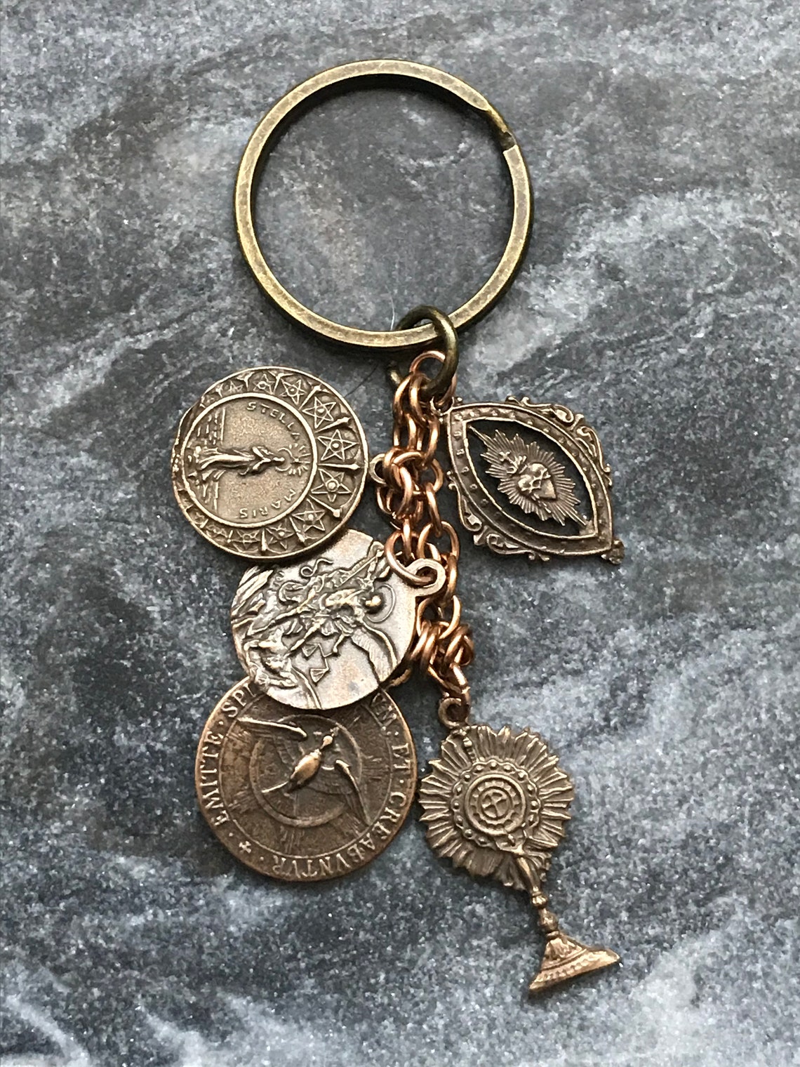 Bronze Catholic Keychain Holy Spirit St. Michael Sacred - Etsy