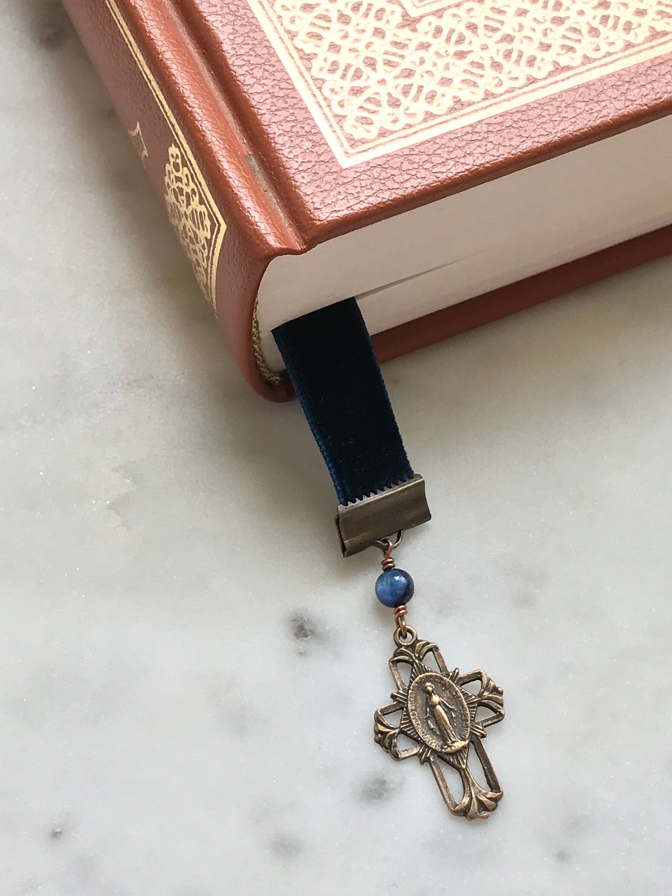 Velvet Catholic Bookmark Virgin Mary Bronze Sapphire - Etsy