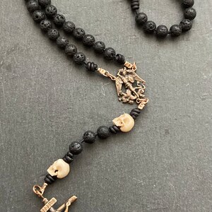 Saint Michael Rosary - Bronze Oxbone Skulls Lava Beads and Leather - Etsy
