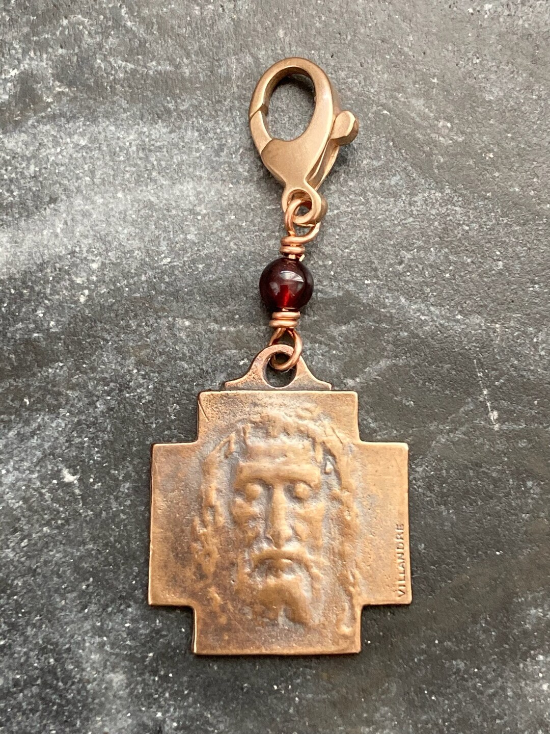 Bag Charm Holy Face of Jesus Zipper Pull - Bronze and Garnet - Etsy