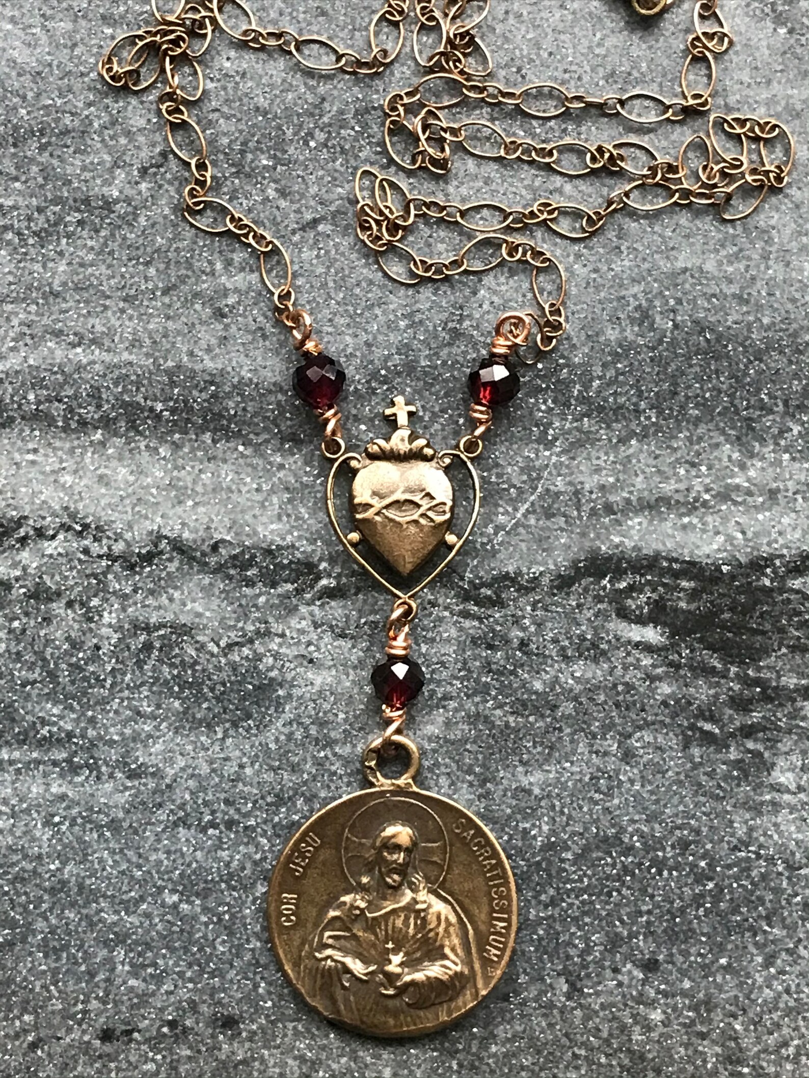 Sacred Heart Necklace Solid Bronze - Etsy
