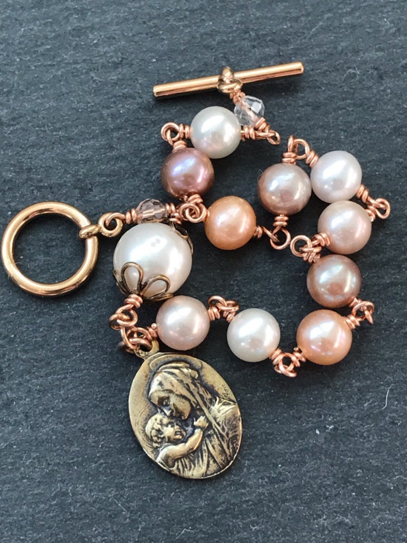 Pearl Bronze Rosary Bracelet - Madonna and Child - Etsy