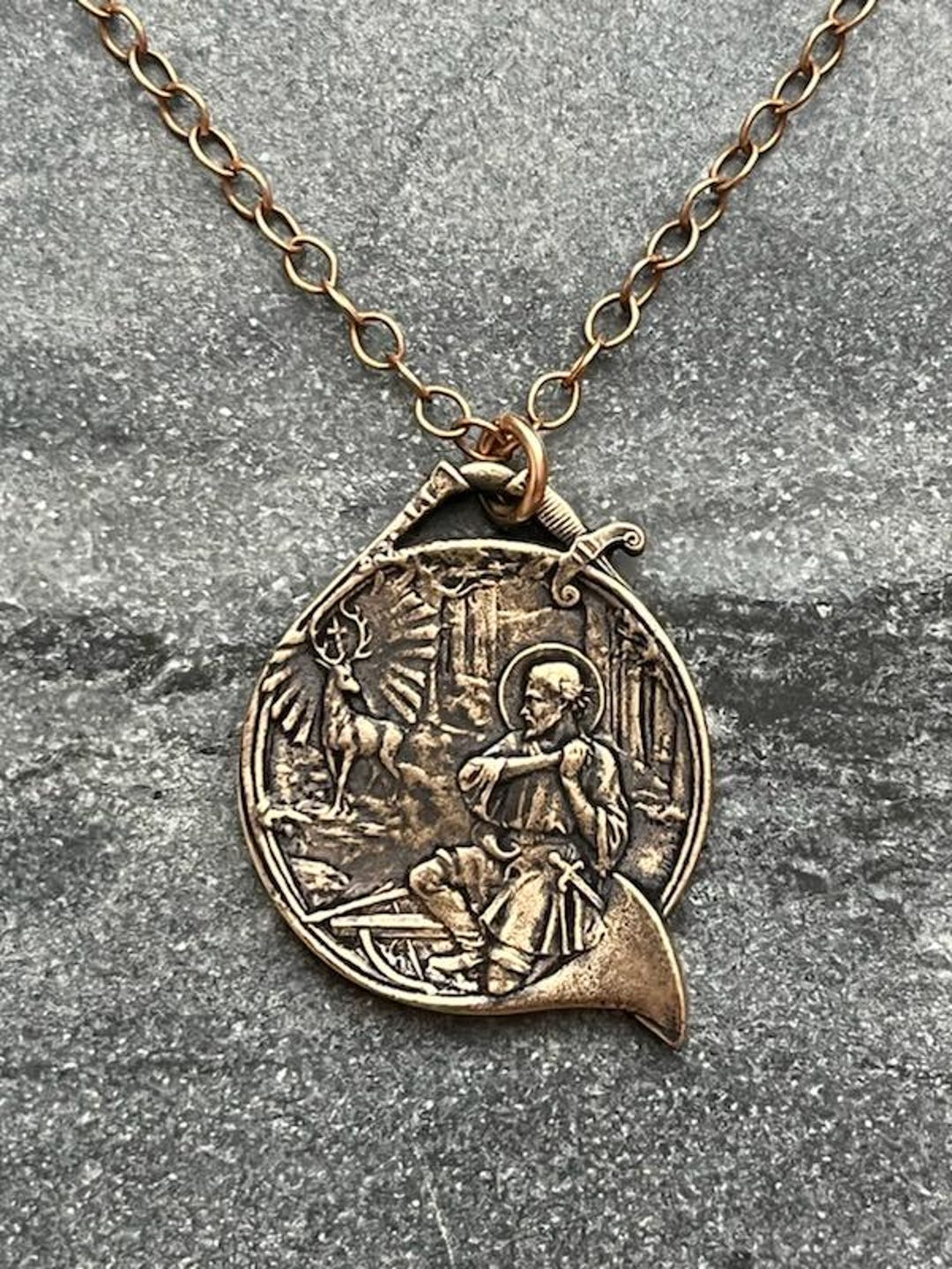 Saint Hubert Patron of Hunters - Solid Bronze Necklace - Etsy