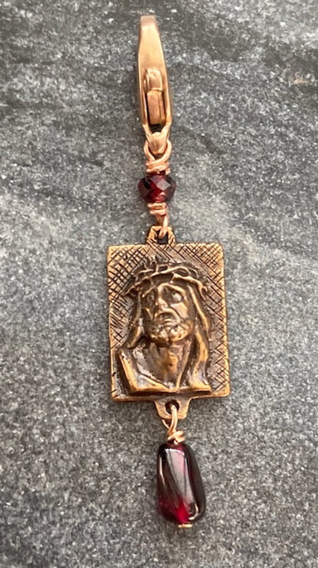 Bag Charm Holy Face of Jesus Zipper Pull Bronze and Garnet - Etsy