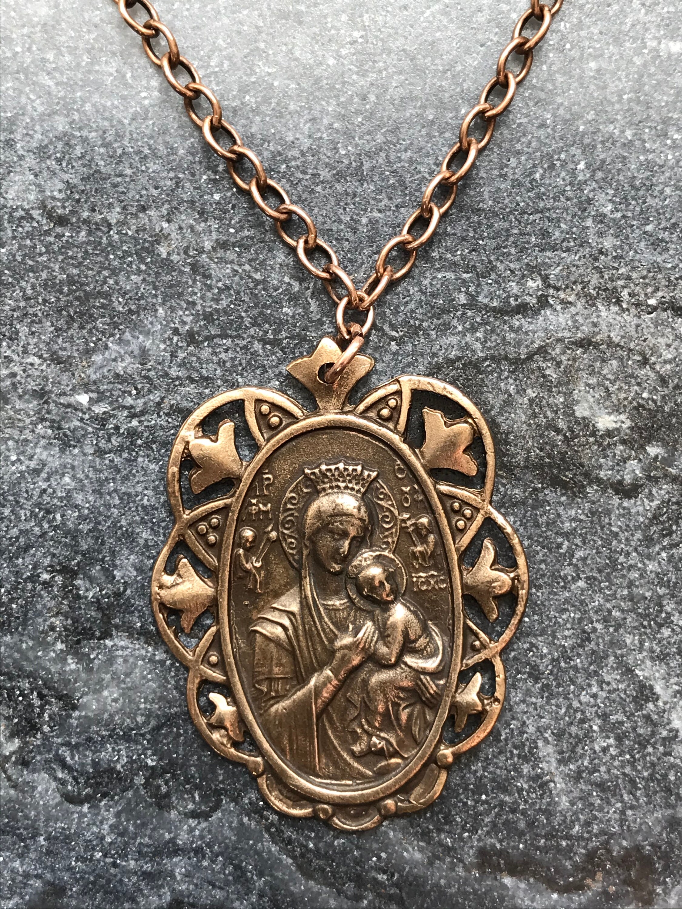 Our Lady of Perpetual Help Solid Bronze Necklace - Etsy