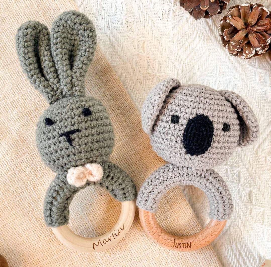 Custom Wooden Baby Rattles,crochet Animals Rattles for Babies,pregnancy ...
