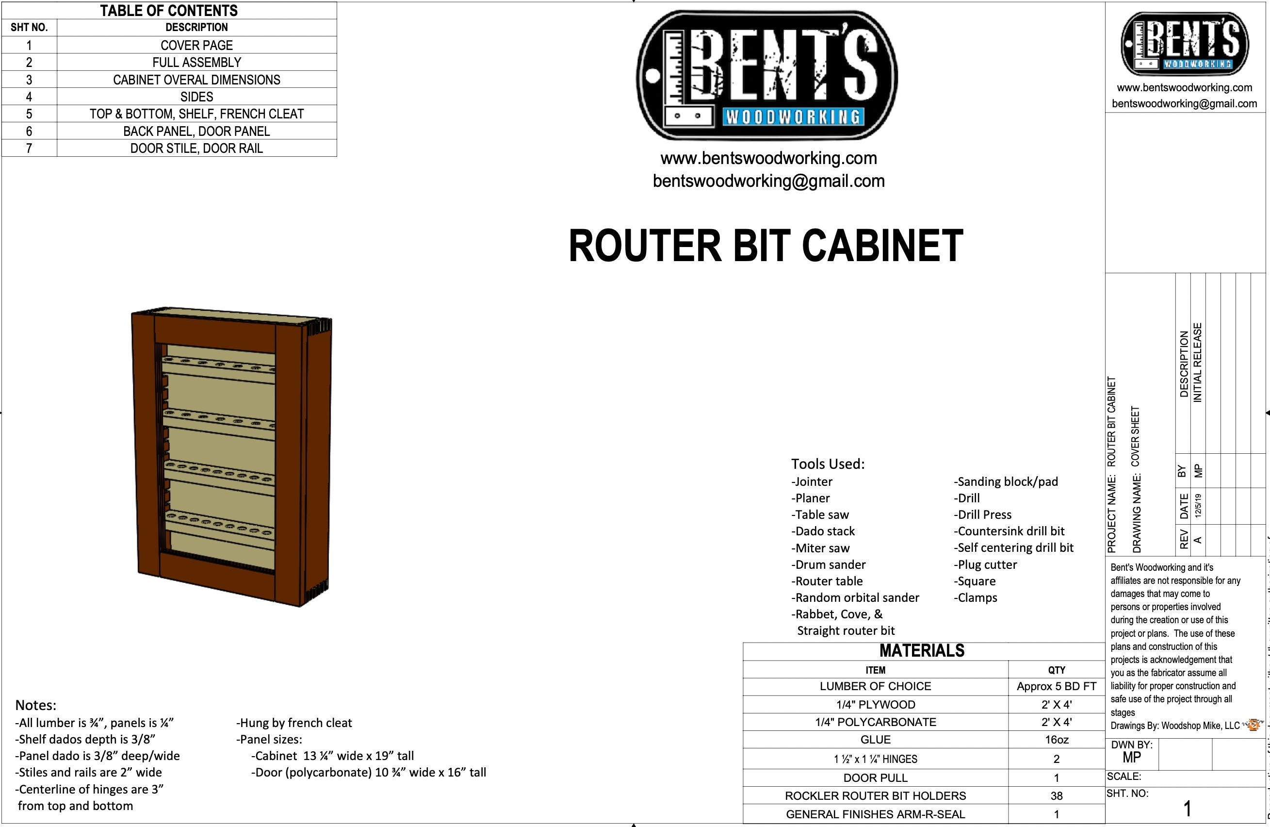 Router Bit Storage Cabinet - PDF Woodworking Plans - Digital ...