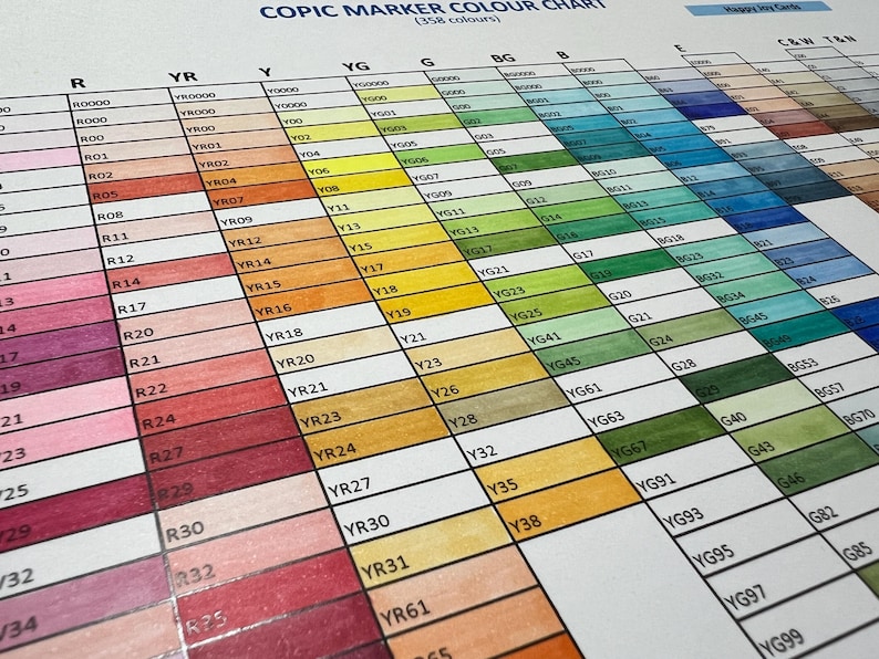 Copic Marker Colour Chart - Etsy