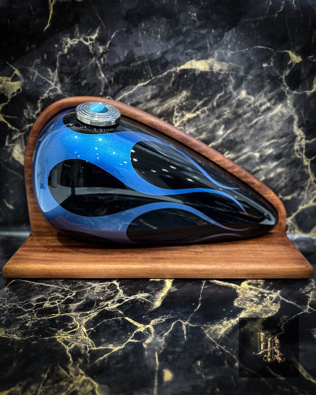 SOLD! 78† GAS TANK Blue Flames | Harley Davidson Urn | Motorcycle Urn ...