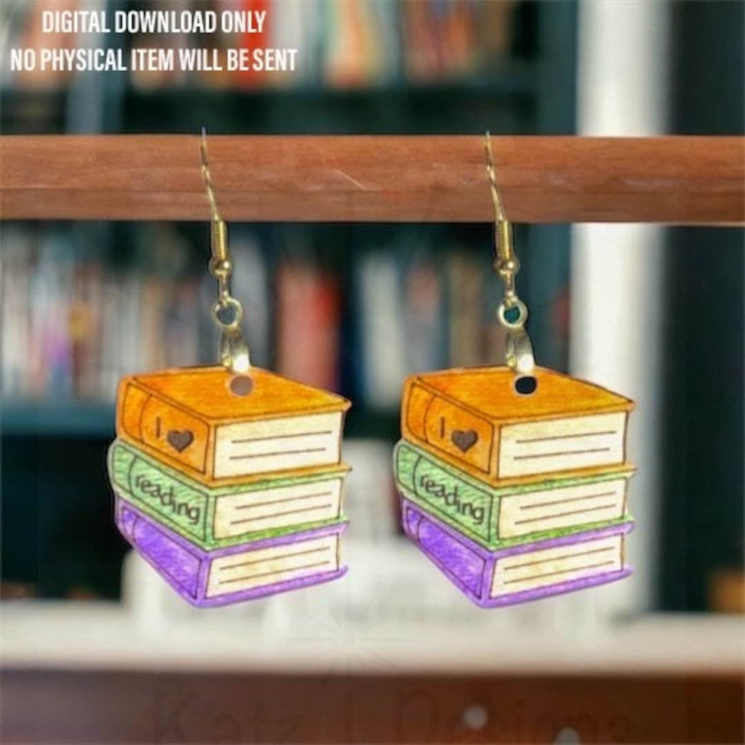 Book Stack Dangle Earrings SVG - Etsy