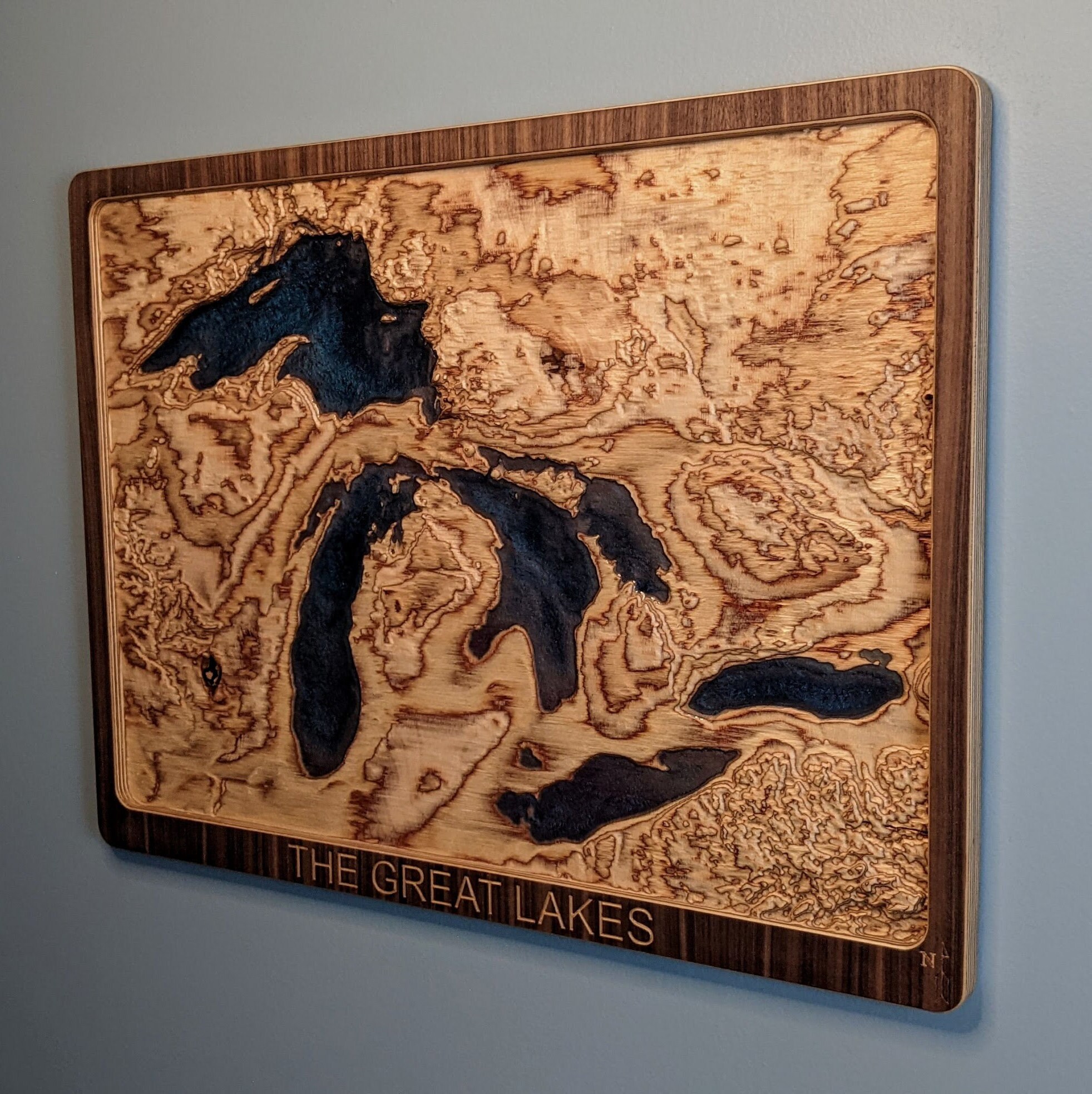 The Great Lakes 3D Topographic Map Wood Relief Carving With Bathymetry ...