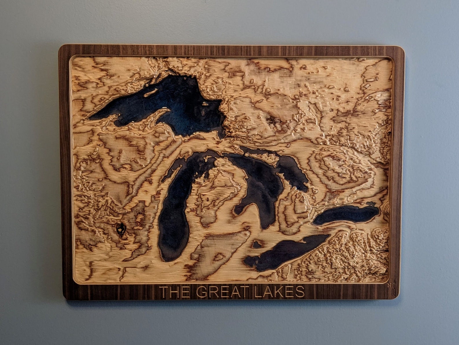 The Great Lakes 3D Topographic Map Wood Relief Carving With Bathymetry ...