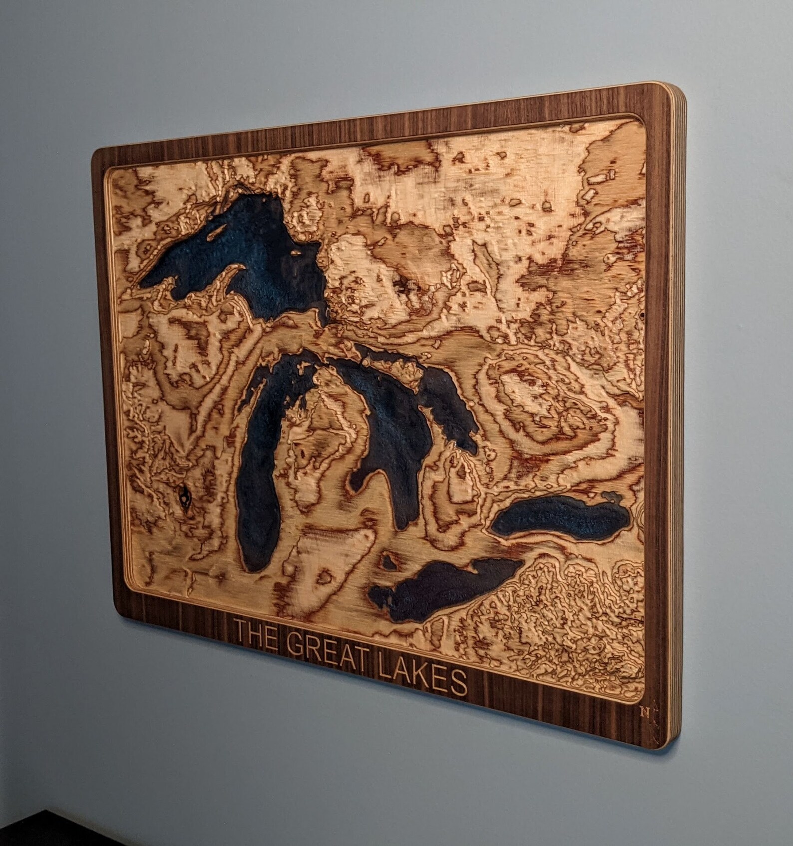 The Great Lakes 3D Topographic Map Wood Relief Carving With Bathymetry ...